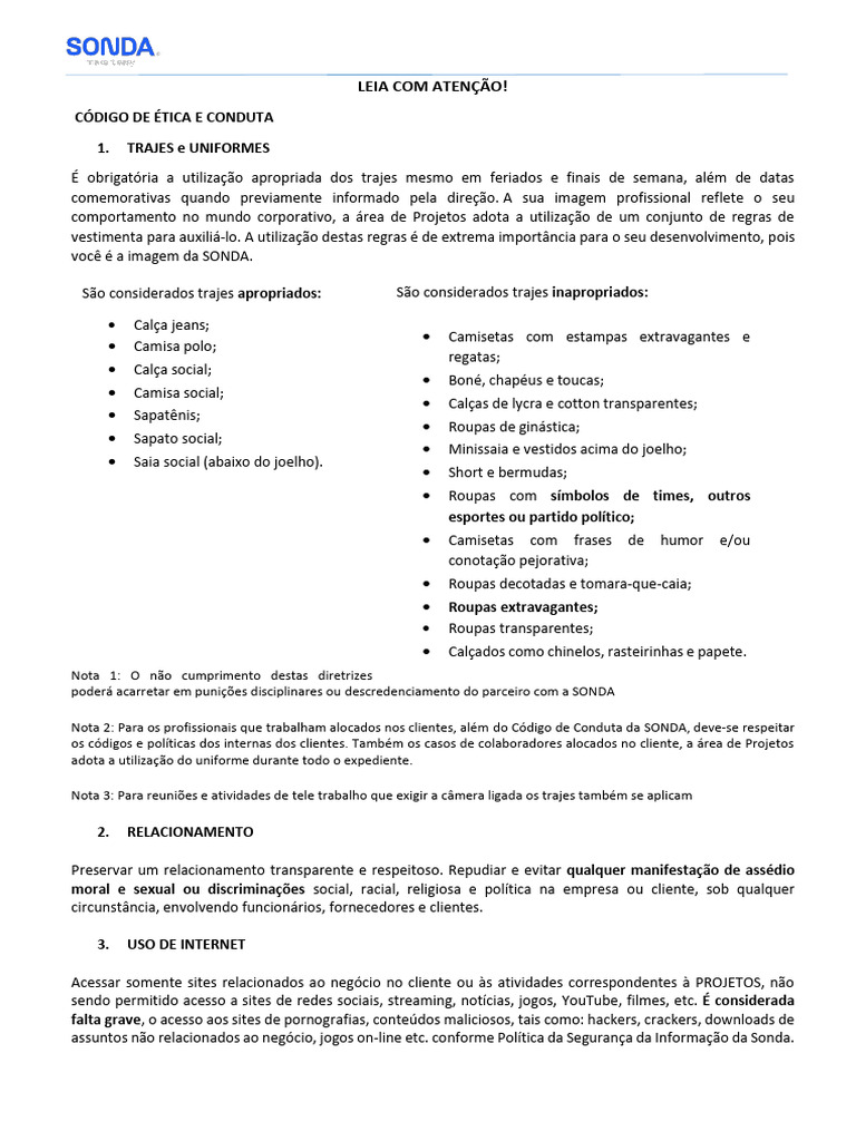 Código De ética E Conduta Pdf Roupas Segurança De Computadores