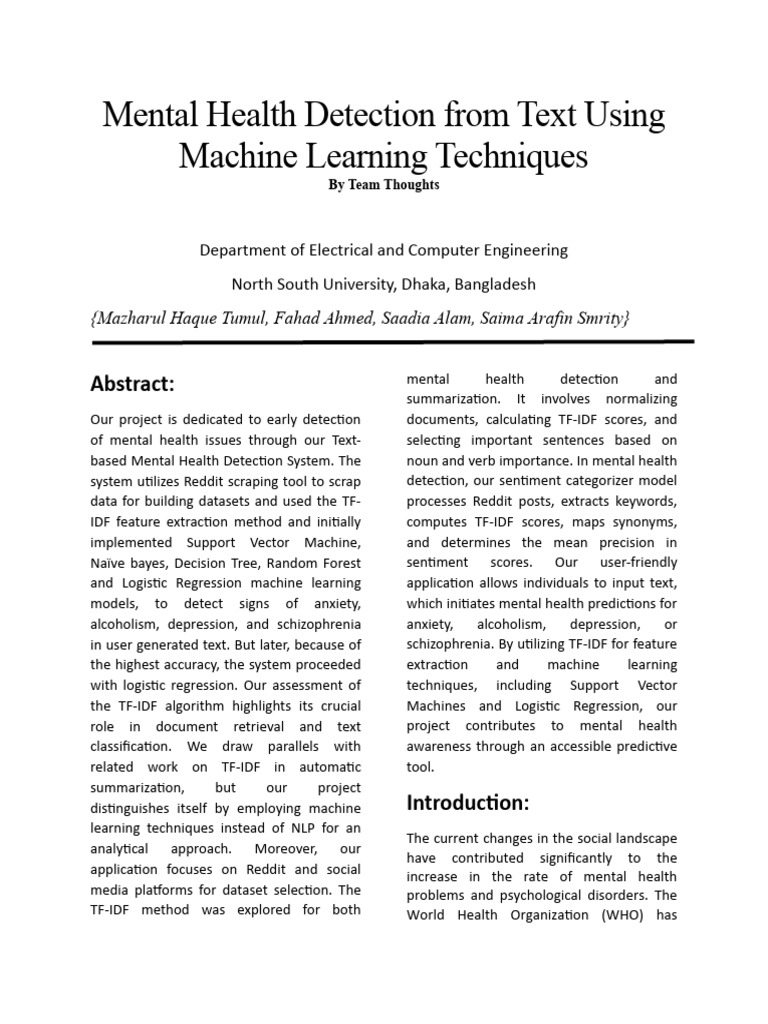 Mental Health Detection By Team Thoughts1 1 Final Pdf