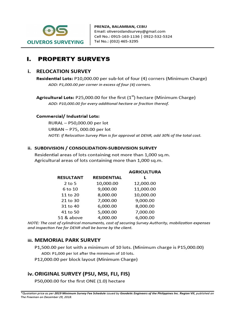 2019 Minimum Survey Fee Schedule | PDF | Geodesy | Geographical Technology