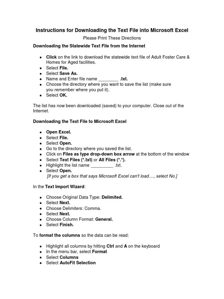 DHS BCAL - Download Text File Instructions AFC | PDF | Microsoft Excel | Text File