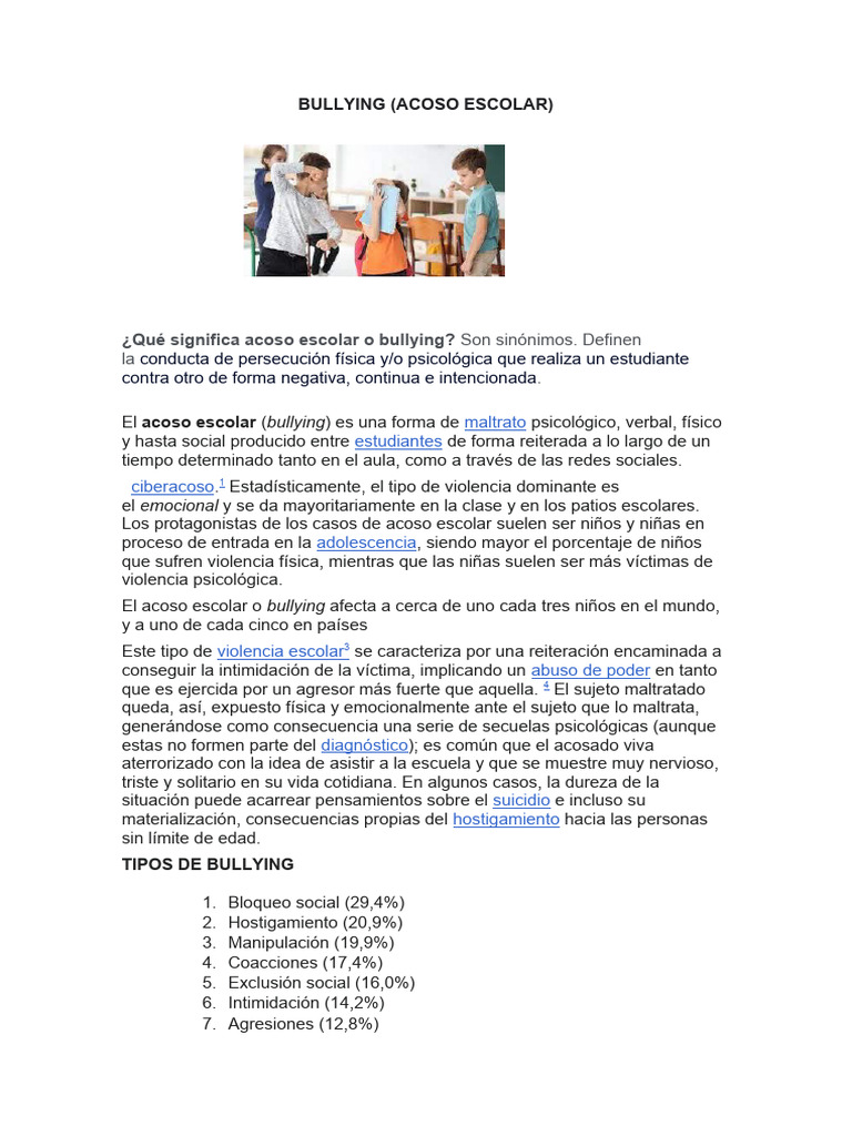 Tipos y Consecuencias del Bullying Escolar | PDF | Violencia | Agresión
