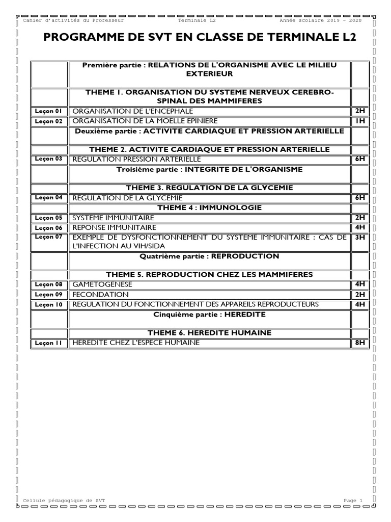 Fascicule SVT TL2 2019-2020 Prof | PDF | Pancréas | Vaisseau sanguin