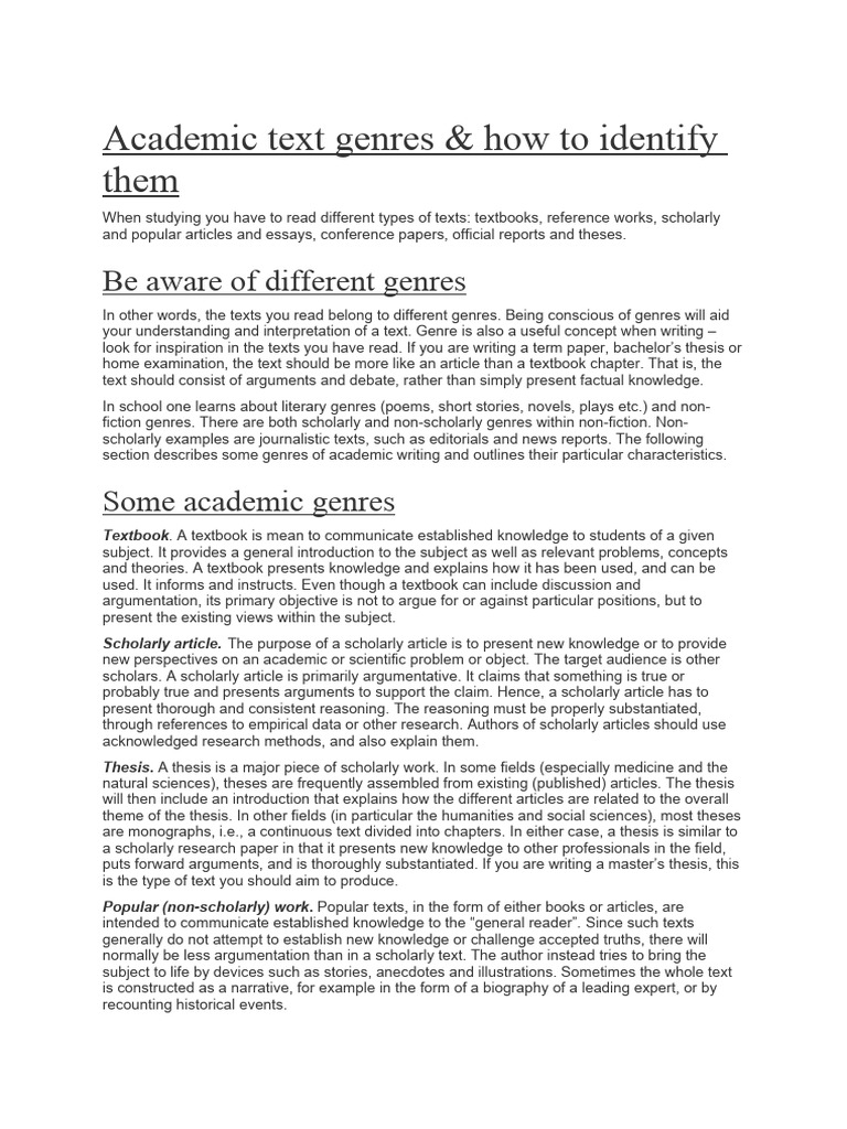 Identifying Academic Text Genres | PDF | Genre | Argument