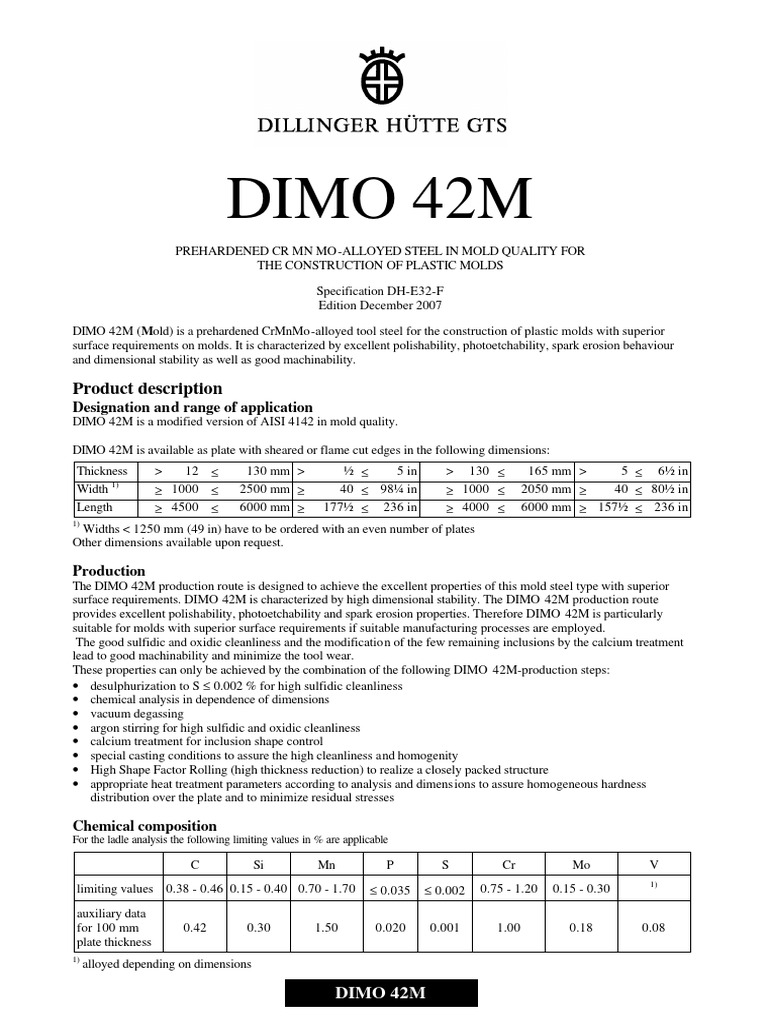 DIMO 42M Prehardened Tool Steel for Molds | PDF | Crafts | Business Process
