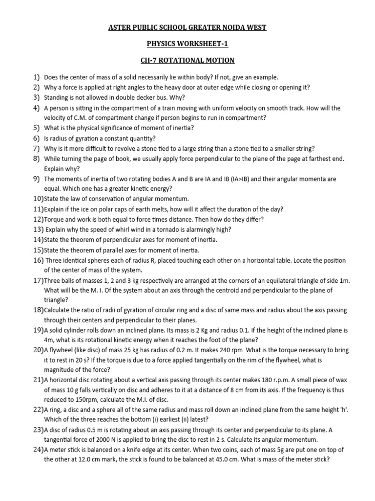 CH-7 Rotational Motion Worksheet-1 | PDF | Rotation Around A Fixed Axis ...