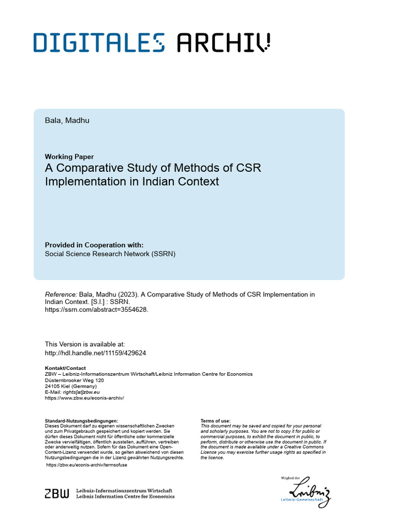 A Comparative Study of Methods of CSR Implementation in Indian Context | PDF