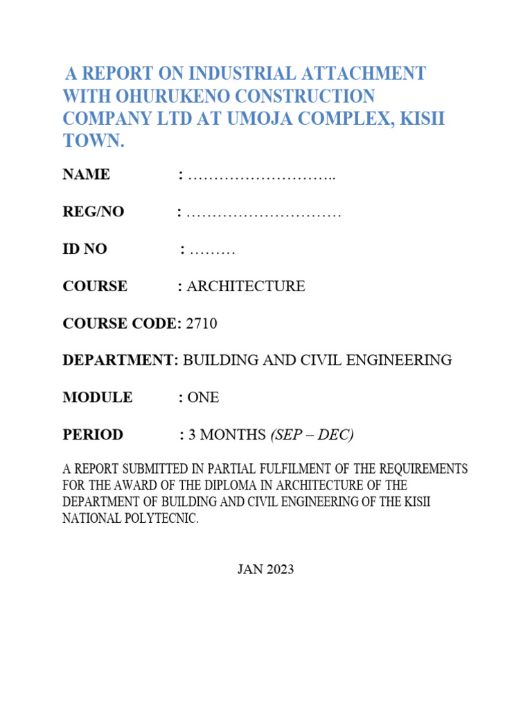 Sample Industrial Attachment Report For Diploma in Architecture | PDF