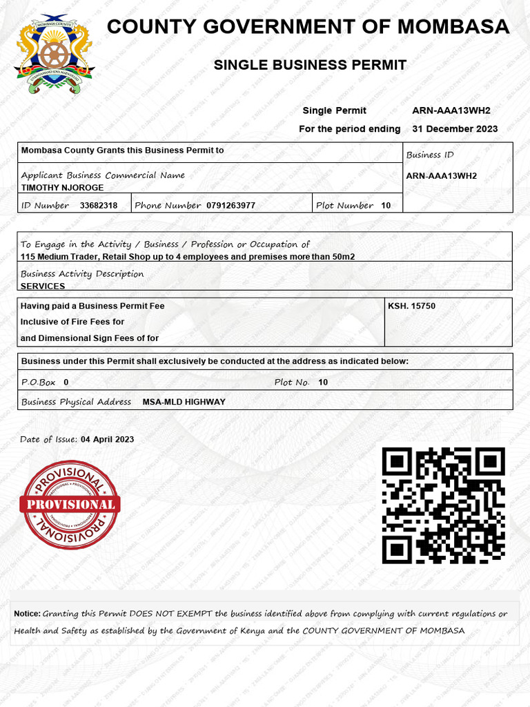 Mombasa Single Business Permit 2023 | PDF