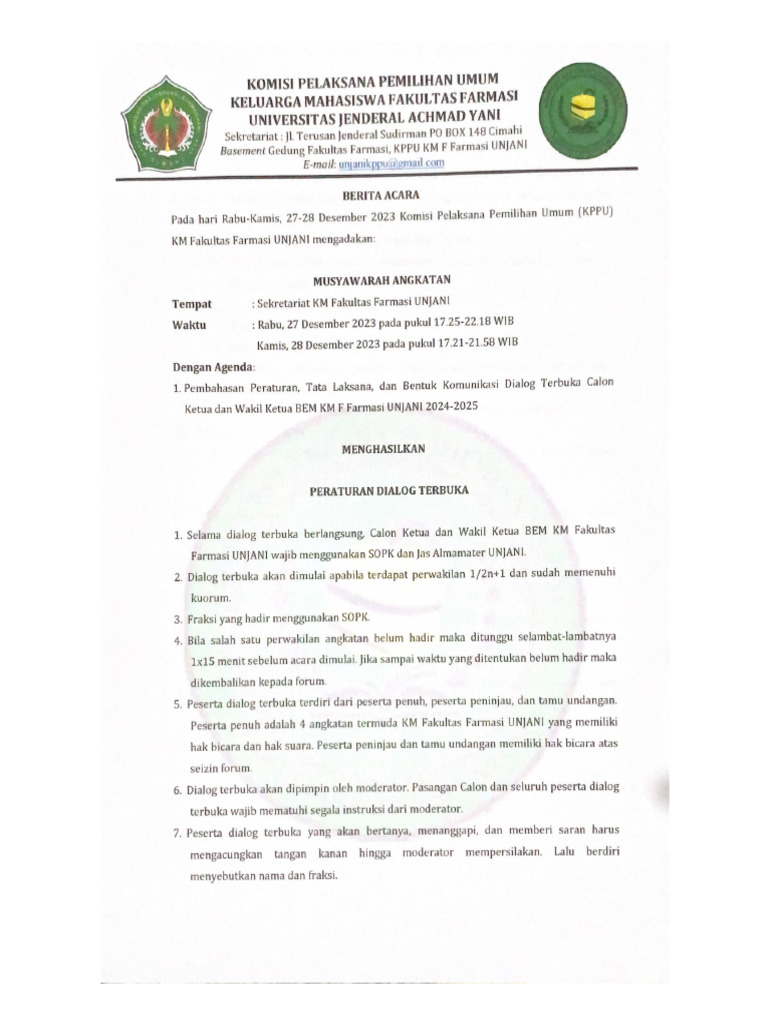 Berita Acara Peraturan, Tata Laksana, Dan Bentuk Komunikasi Dialog ...