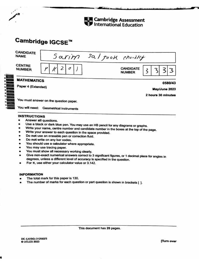 Math Past Paper | PDF