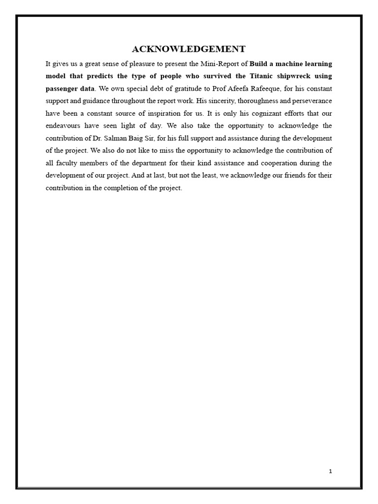 Acknowledgement | PDF | Machine Learning | Logistic Regression
