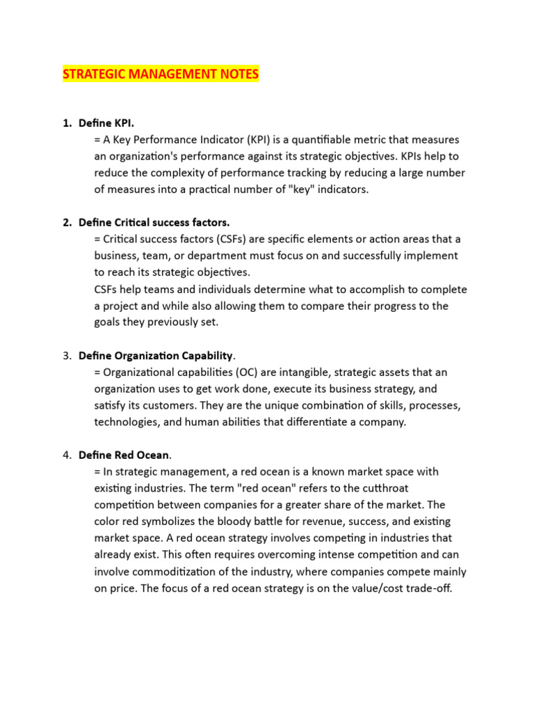 Strategic Management Notes | PDF
