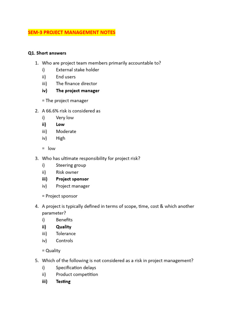Project Management Notes-1 | PDF | Project Management | Risk Management