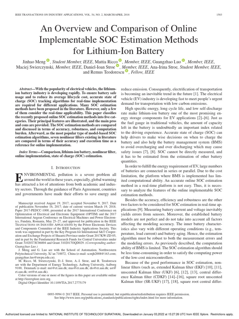 An Overview and Comparison of Online Implementable SOC Estimation Methods For Lithium-Ion ...