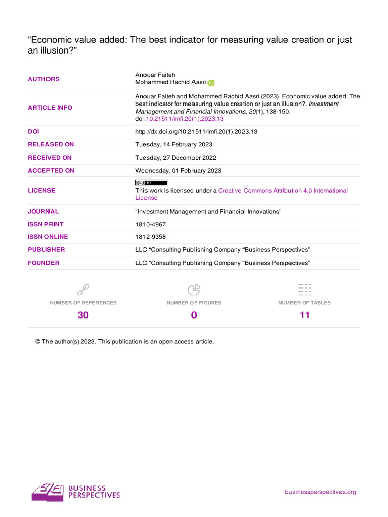 Economic Value Added The Best Indicator For Measur | PDF | Errors And Residuals | Regression ...