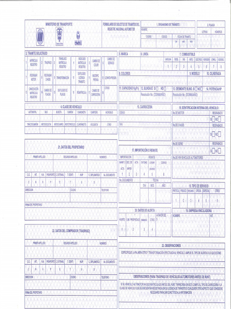 Formulario de Solicitud de Tramites Del Registro Nacional Automotor | PDF