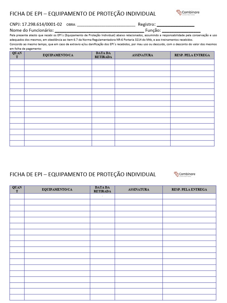 Ficha De Epi Em Wordmodelo De Ficha De Epi