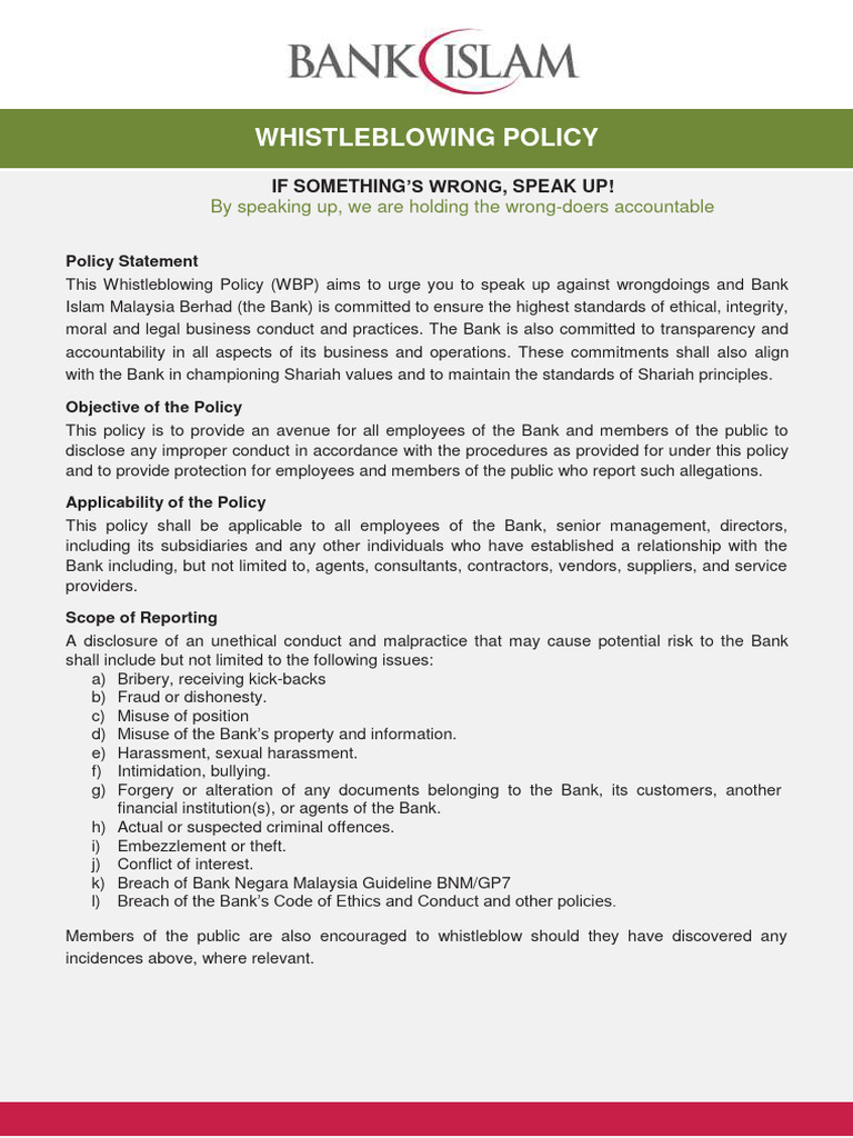 Appendix - 3-Whistleblowing-Policy-Summary-For-Website-Bank-Islam | PDF ...