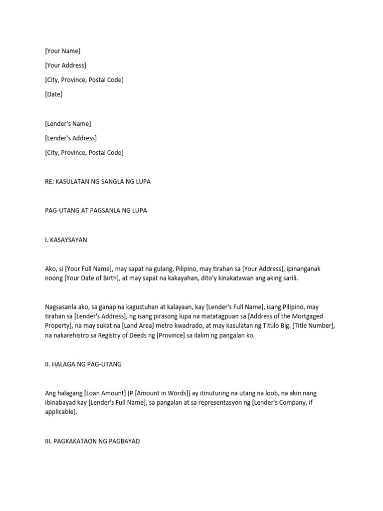 Kasulatan NG Sangla NG Lupa | PDF