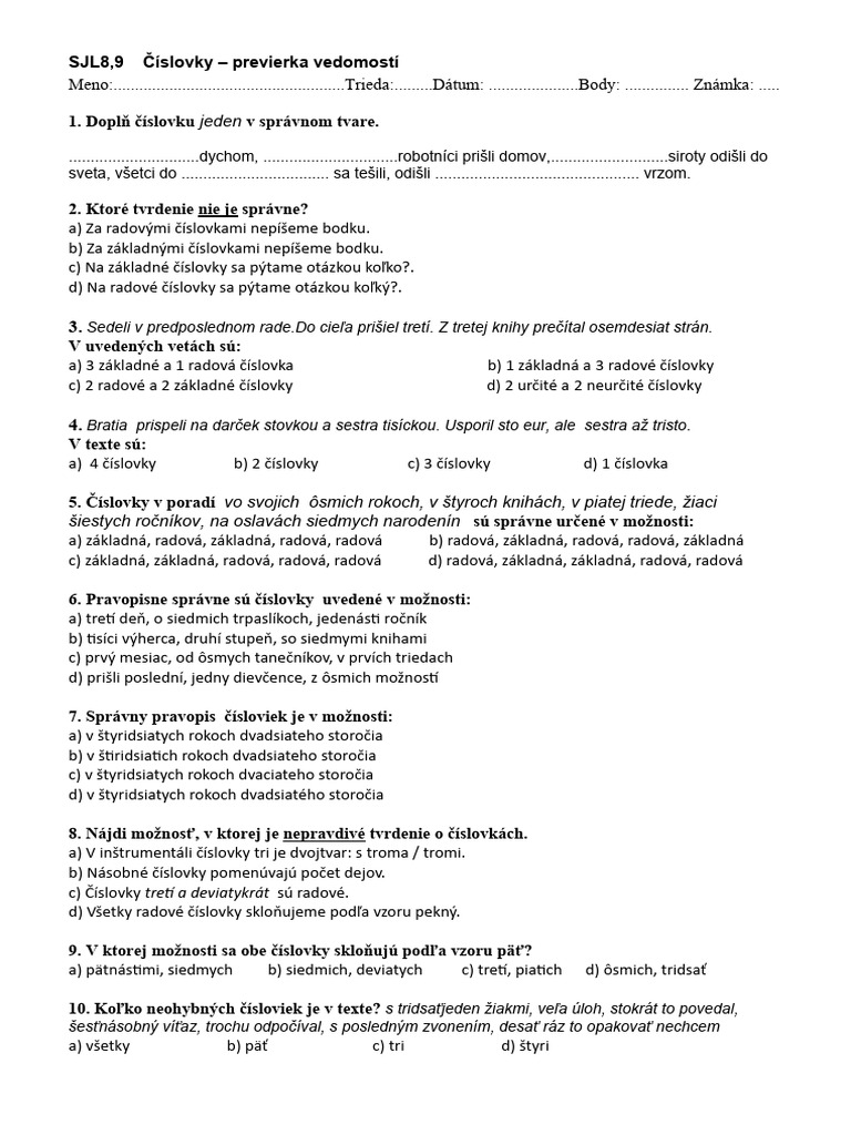 SJL 8 Cislovky | PDF