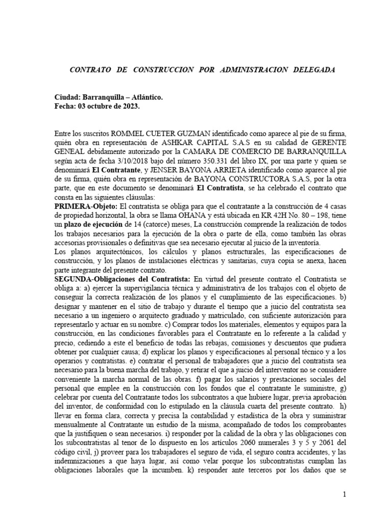 CONTRATO_DE_CONSTRUCCION_POR_ADMINISTRAC | PDF | Contratista general | Póliza de seguros