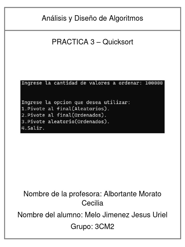 Practica3 Quicksort | PDF | Algoritmos | Biblioteca (informática)
