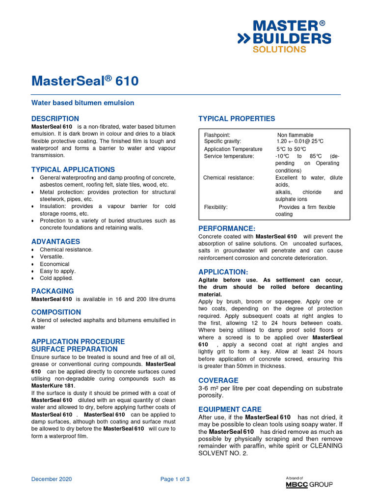 MasterSeal® 610 | PDF | Concrete | Water