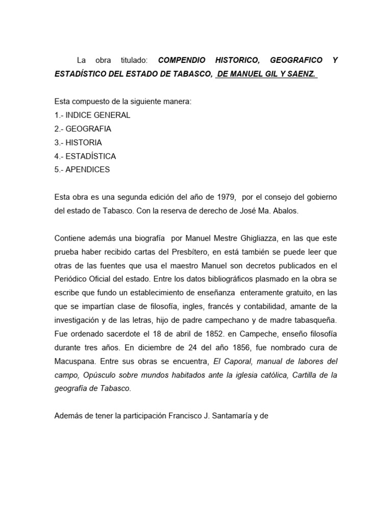 Compendio de Tabasco por Manuel Gil y Sáenz | PDF | Historia