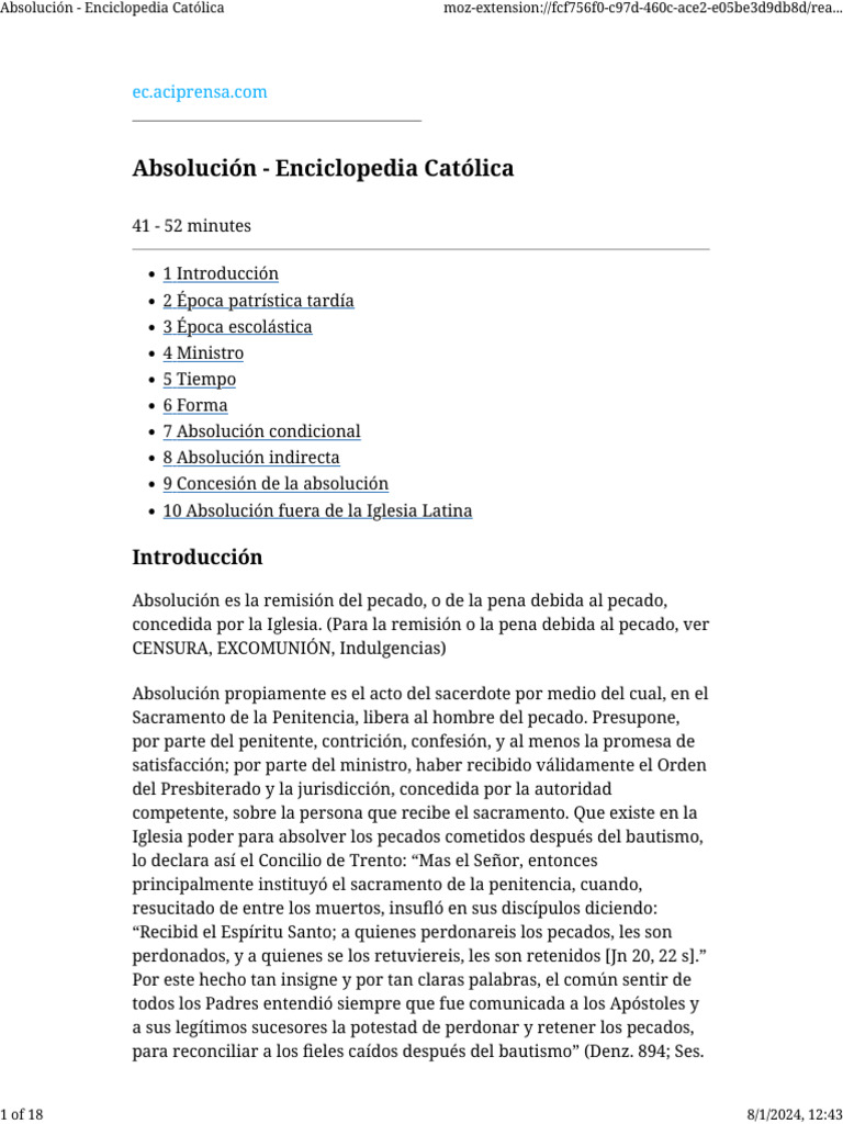 Absolución - Enciclopedia Católica | PDF