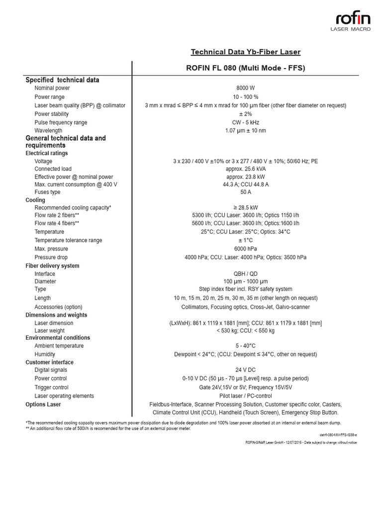 Dat Fl080 MM Ffs T e | PDF | Optical Fiber | Laser