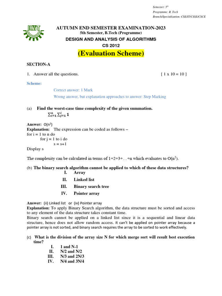 B.Tech 5th Sem Exam: Design & Analysis of Algorithms | PDF