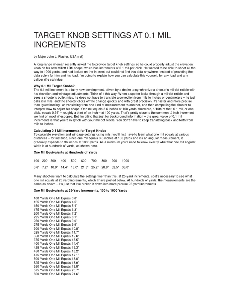 Mil Settings for 0.1 Increment Knobs | PDF | Telescopic Sight | Flight