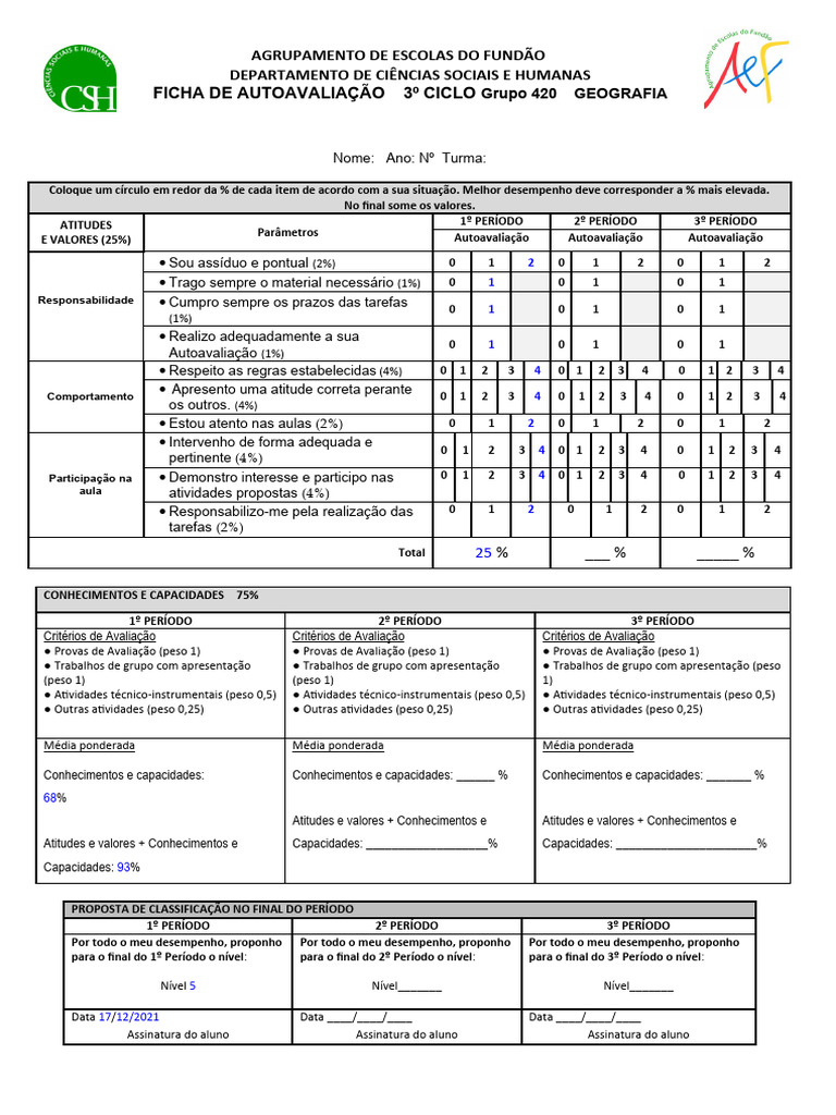Template - Ficha Autoavaliacao GEO | PDF