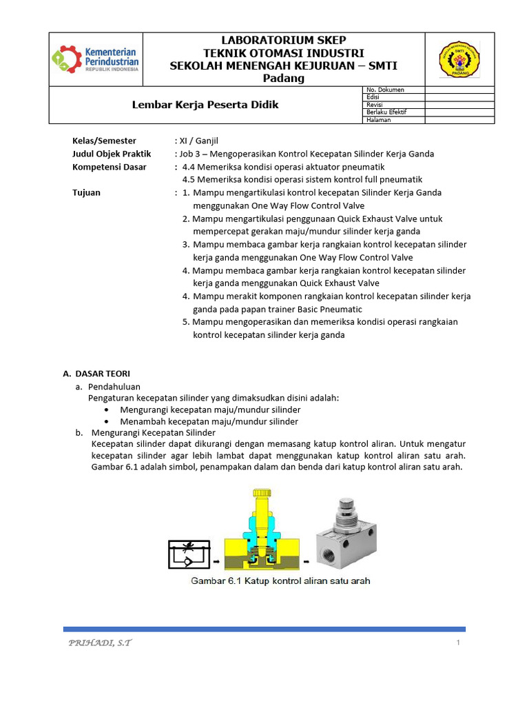LKPD Job 3 - Mengoperasikan Kontrol Kecepatan Silinder Kerja Ganda | PDF