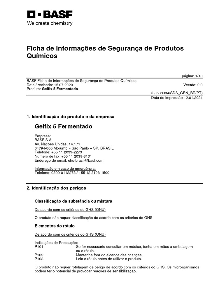 Gelfix+5+Fermentado 000000000030588384 SDS GEN BR PT 2-0 | PDF ...
