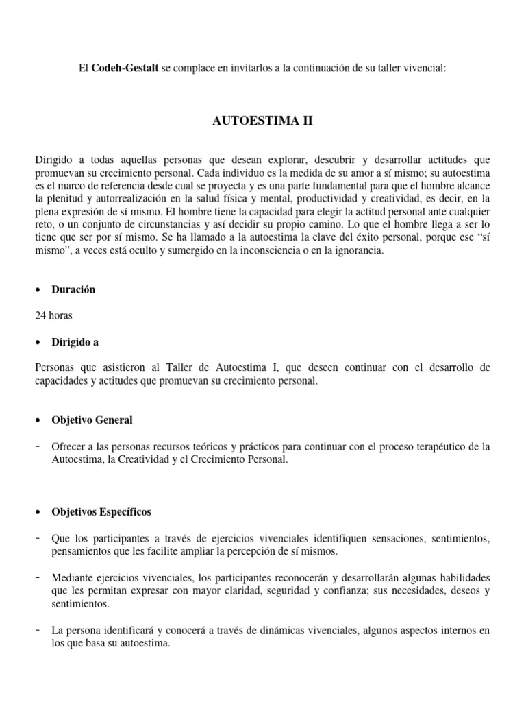 Autoestima Taller Descargar Gratis Pdf Autoestima Desarrollo Personal