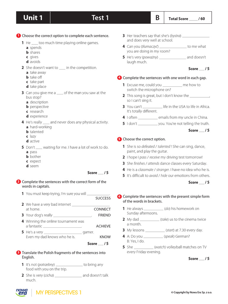 Unit 1, Test 1 - Grupa B - Standard | PDF
