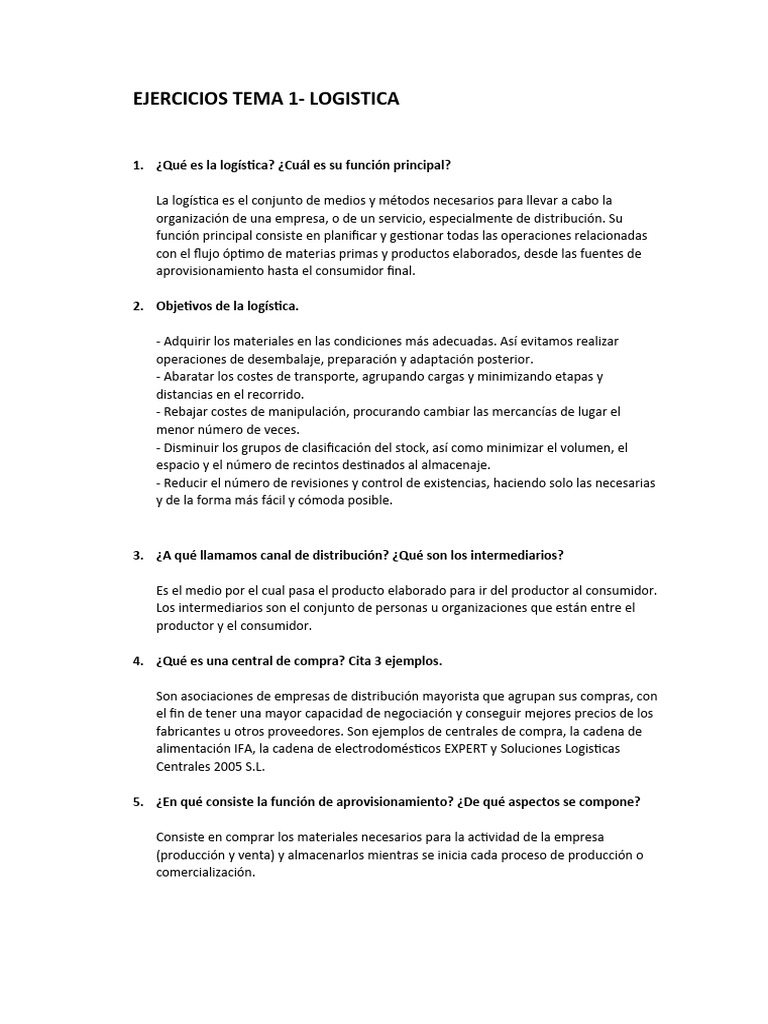 Ejercicios Tema 1 Logistica | PDF