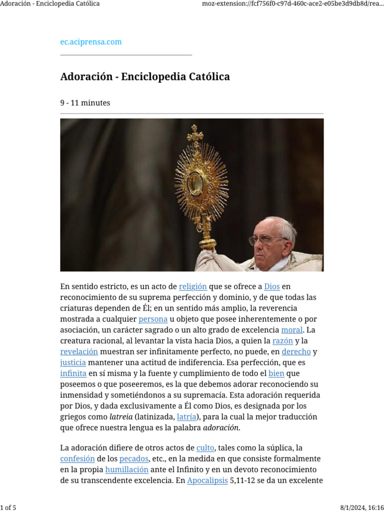 Adoración Enciclopedia Católica Pdf Dios Idolatría