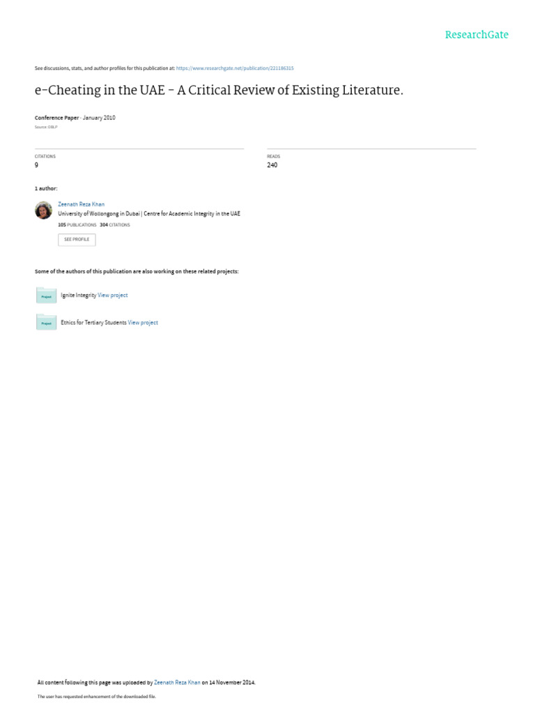 E-Cheating in The UAE - A Critical Review of Exist | PDF | Educational ...