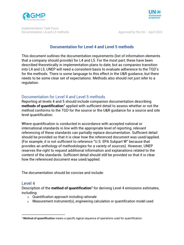 Implementation TF Documentation for L4 and L5 Methods SG Approved | PDF ...
