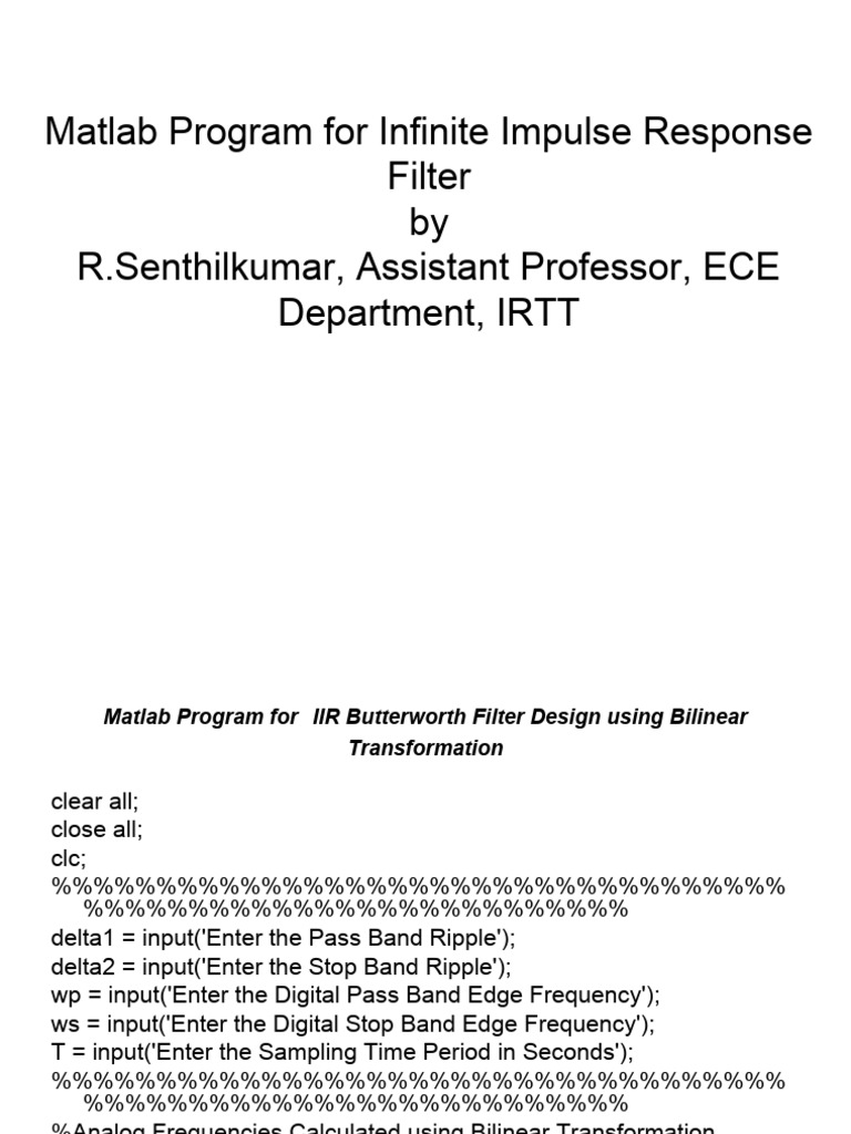 MatlabProgramforIIRButterworthFilterDesign | PDF | Computer Engineering | Telecommunications ...