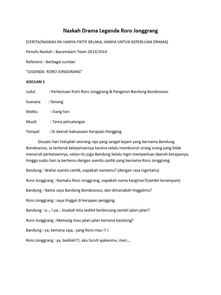 Naskah Drama Legenda Roro Jonggrang | PDF