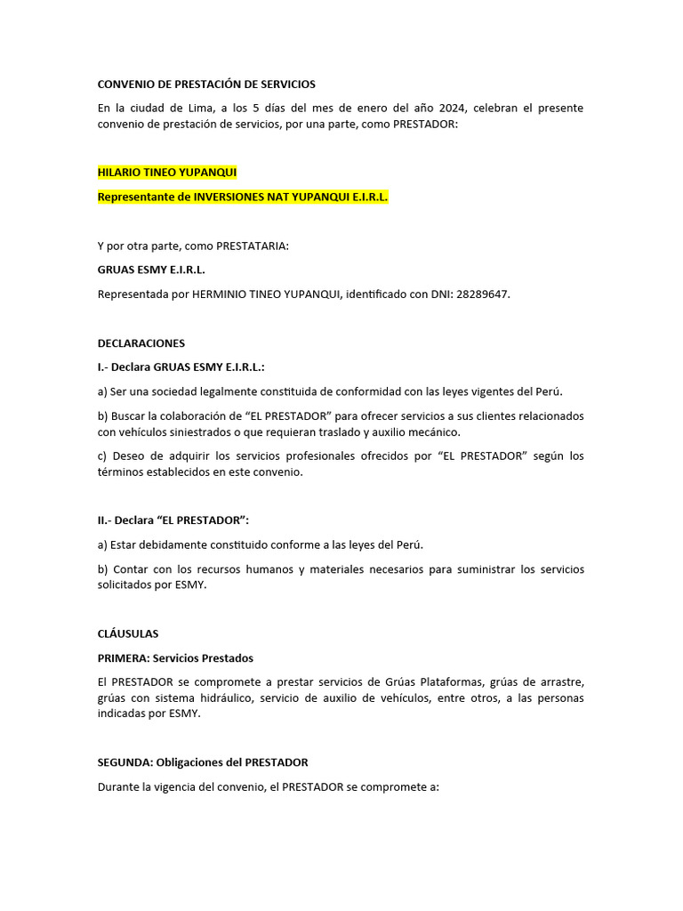 Convenio de Prestación de Servicios | PDF | Daños y perjuicios