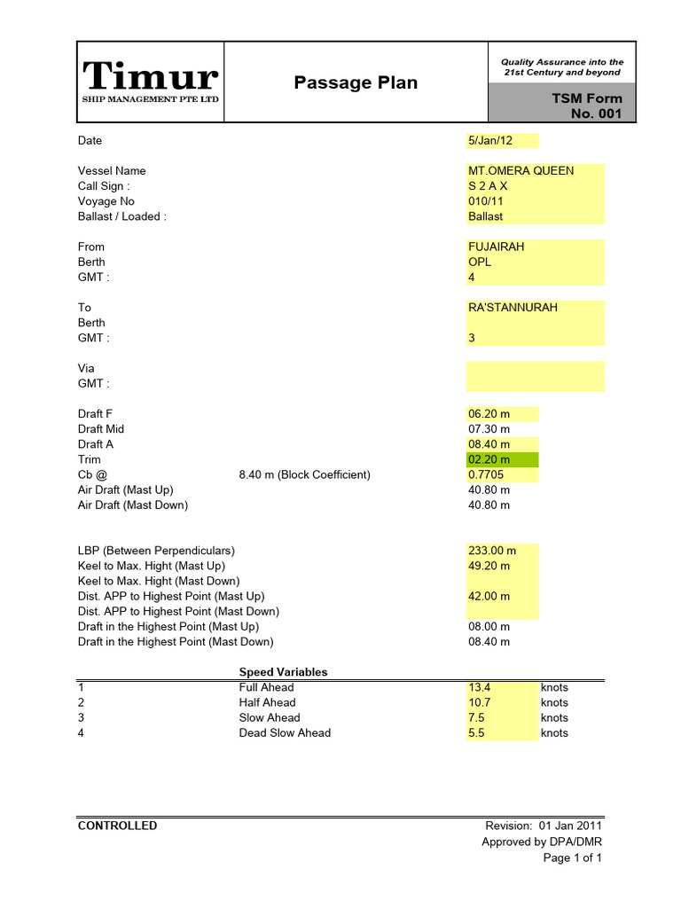 TSM Form 001 - Passage Plan Ed 06 Jan 2012 | PDF | Navigation | Hydrography