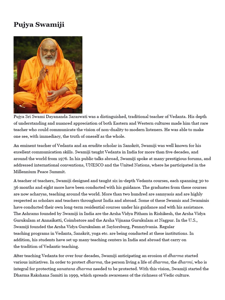 Pujya Swamiji – Arsha Vidya Gurukulam | PDF | Indian Religions ...