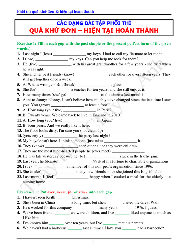 E9-U2-BT NGỮ PHÁP PHỐI THÌ QK-HTHT | PDF | Language Arts & Discipline | Foreign Language Studies