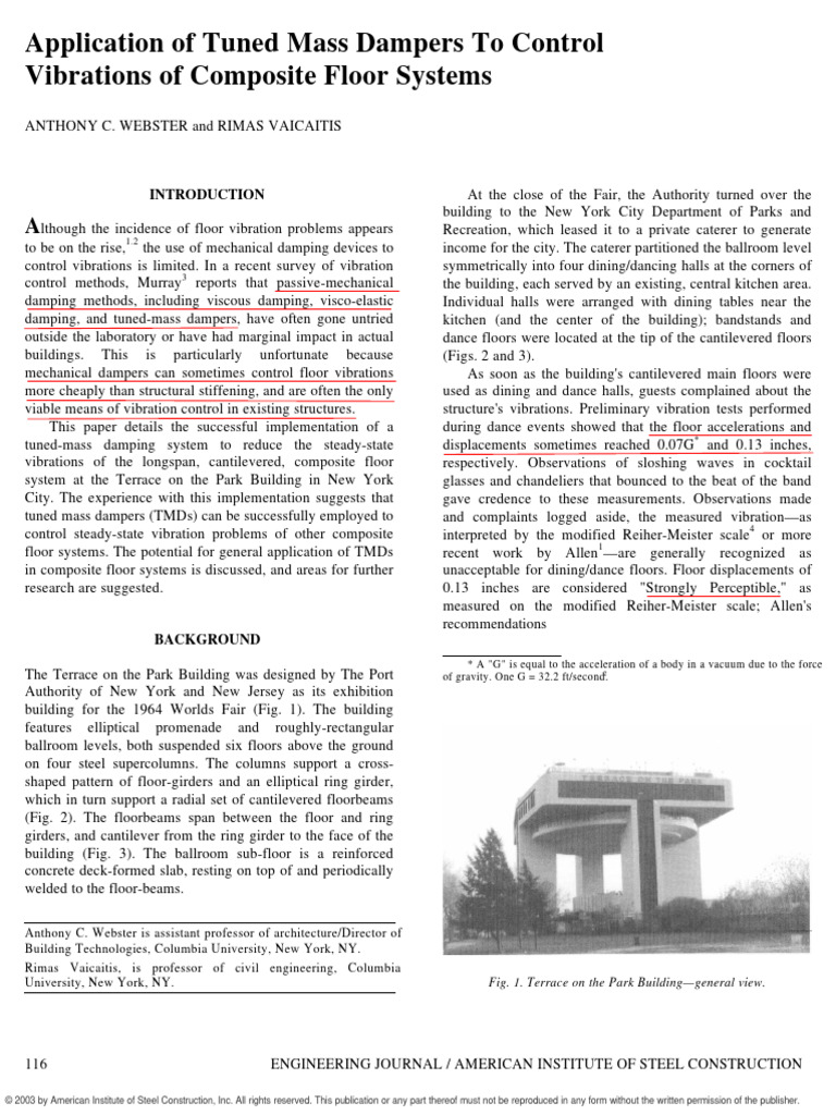 Application of Tuned Mass Dampers To Control Vibrations of Composite Floor Systems | Download ...