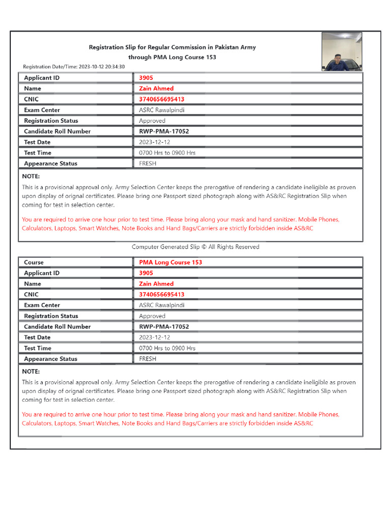 Registation Slip | PDF