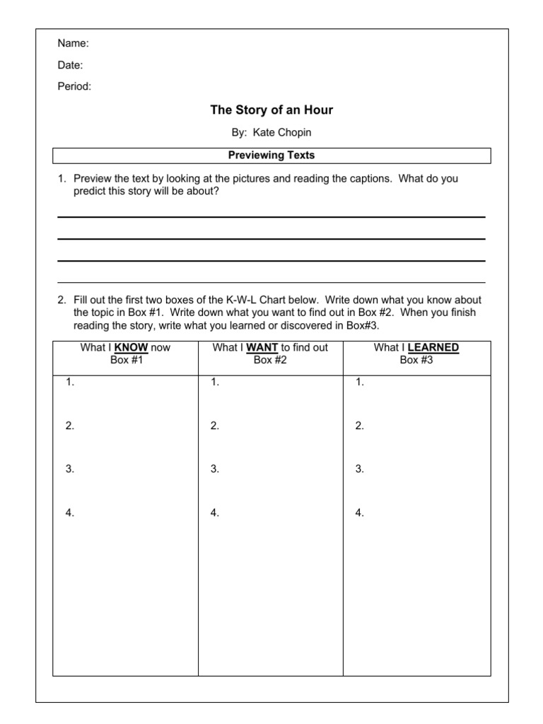 "The Story of an Hour: Analysis & Activities" | PDF